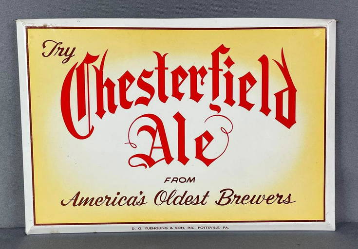 Vintage Chesterfield Ale Tin On Cardboard Advertising Beer Sign