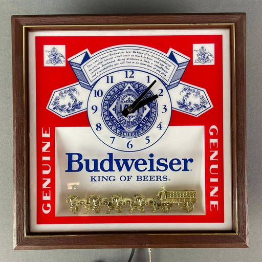 1984 Budweiser Beer Light Up Advertising Sign And Clock
