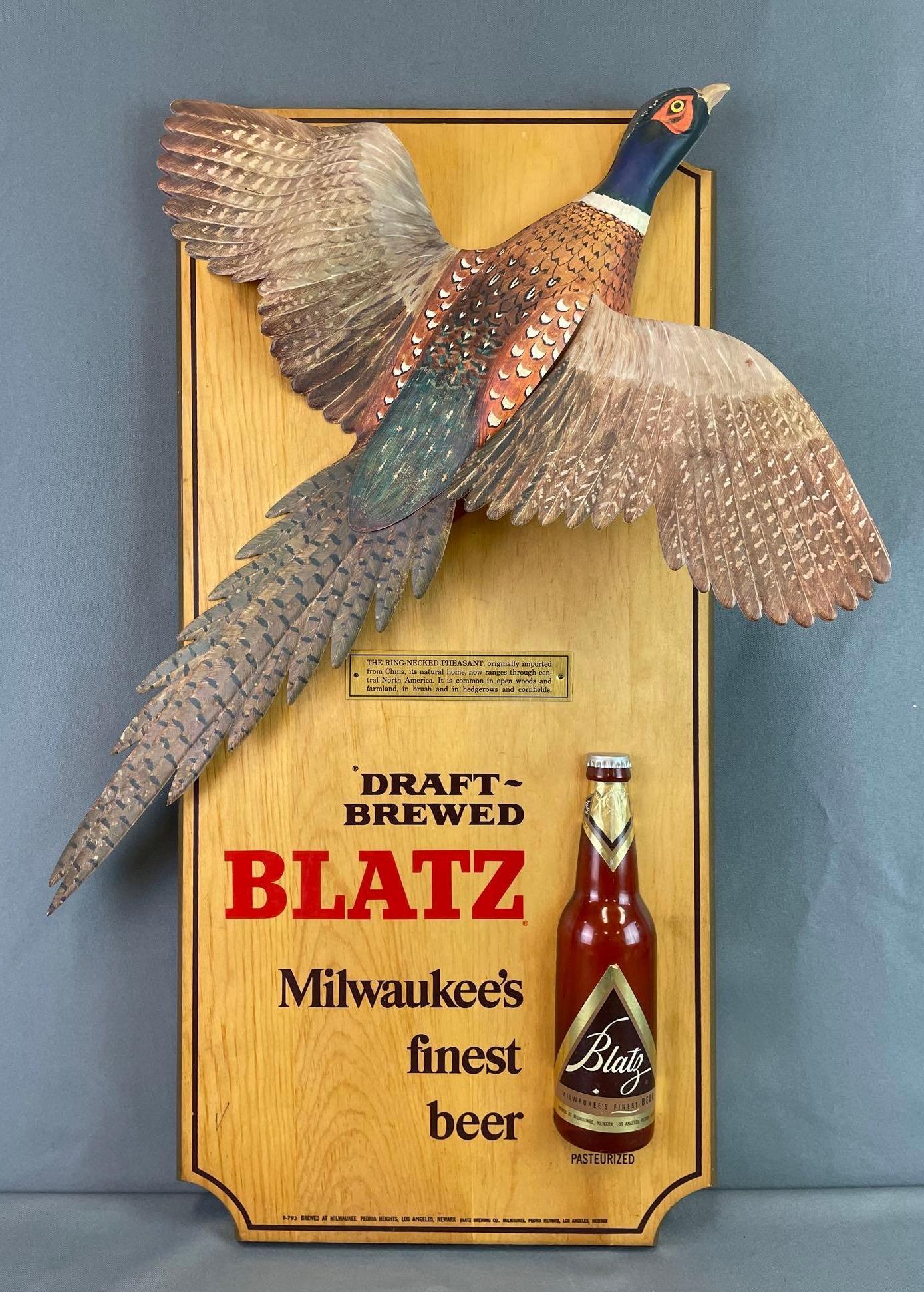 Vintage Blatz Beer Vacuum Formed Flying Pheasant Advertising Sign - Nov ...