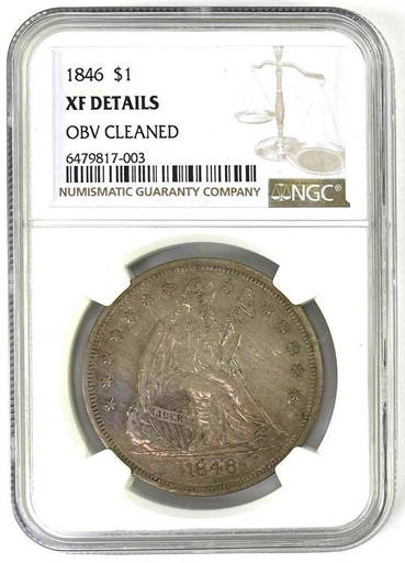 1846 Seated Liberty Silver Dollar Obv Cleaned (ngc) Xf Details