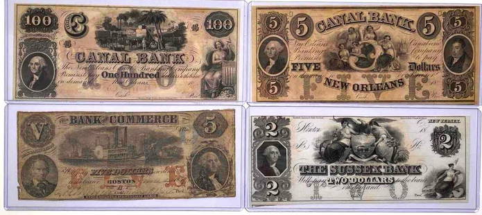 Group Of 4 Obsolete Bank Notes