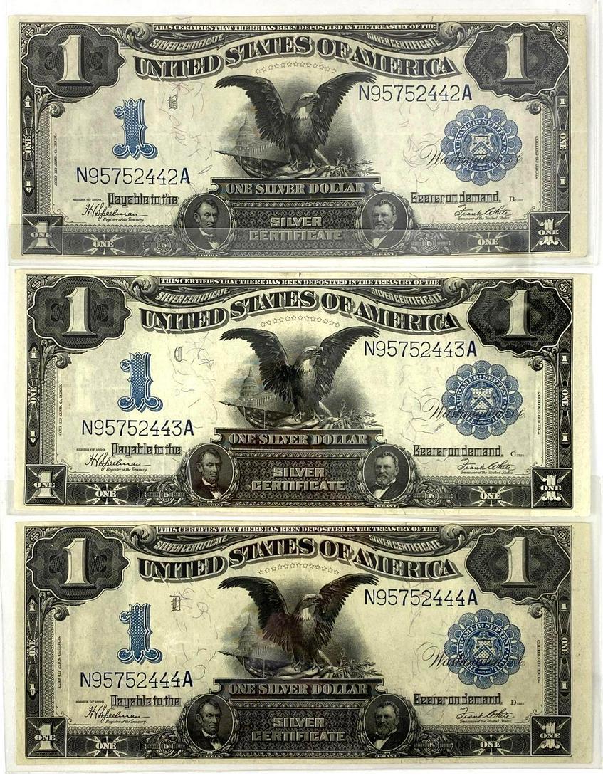1899 $1 Black Eagle Silver Certificates (3) Consecutive Serial Numbers