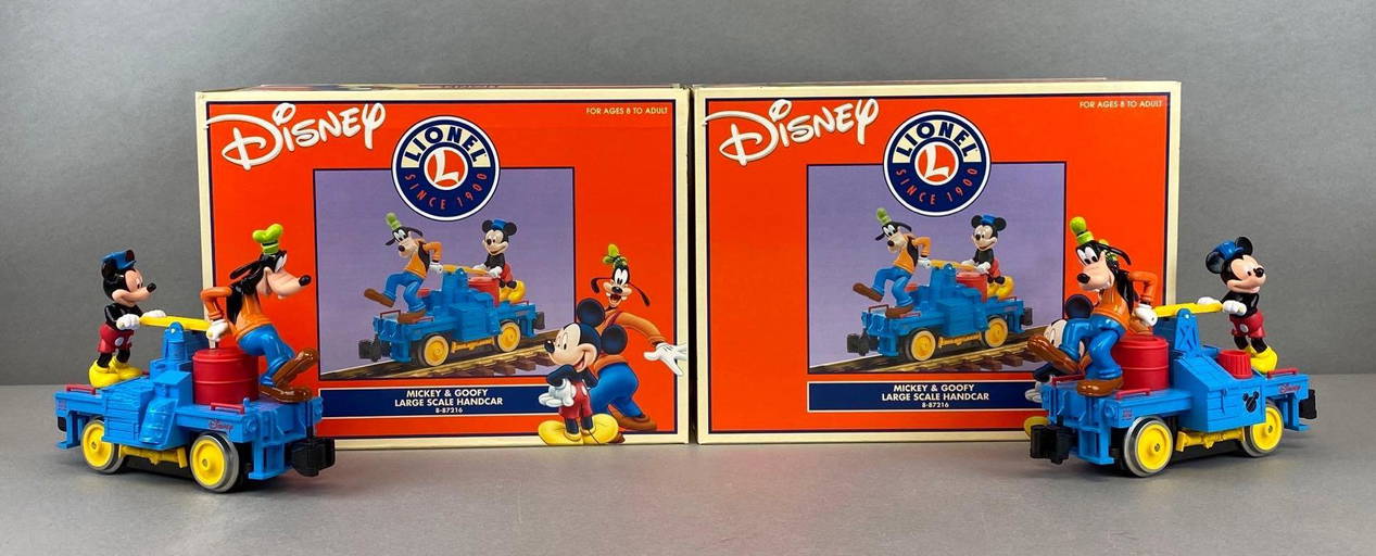 Group Of 2 Lionel Disney O Scale Mickey And Goofy Large Scald Hand Car