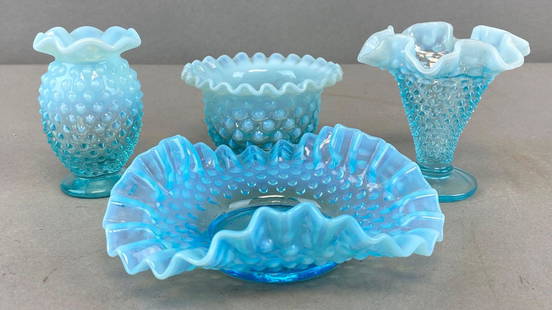 Fenton Blue Hobnail 2 6" Trumpet Vases
