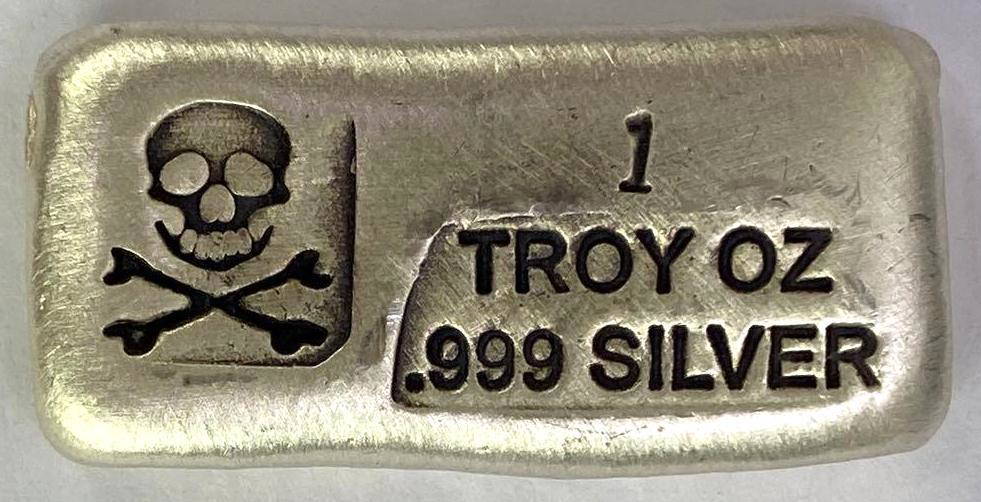 Prospectors Gold And Gems Skull 1oz. .999 Fine Silver Ingot / Bar