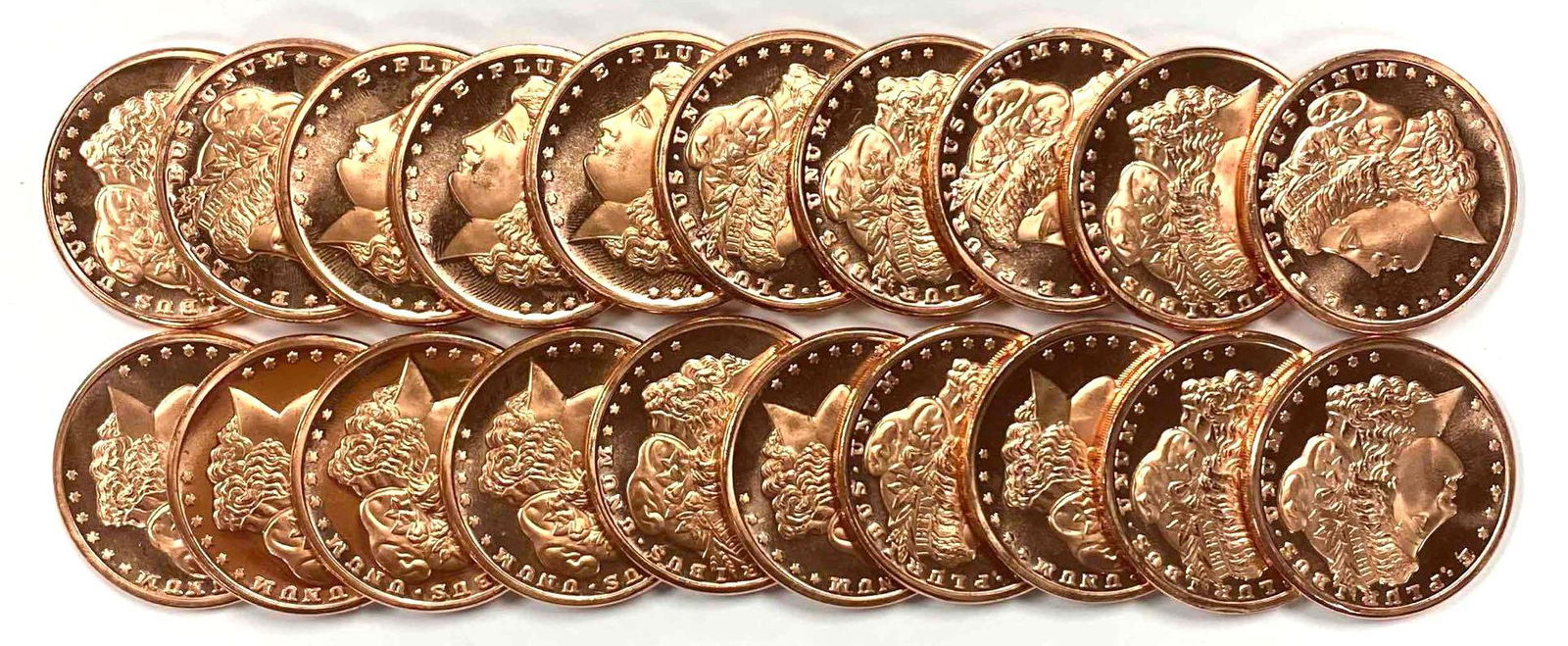 Roll Of 20 1 Oz Copper Morgan Dollar Rounds