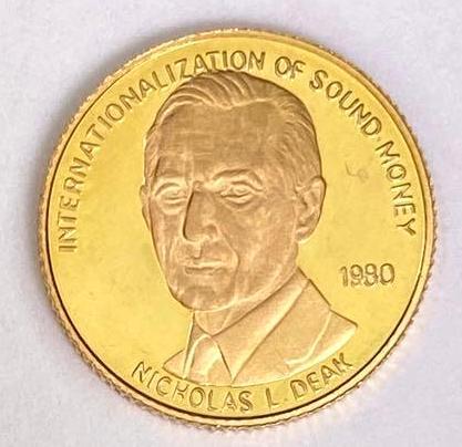Rare Gold Standard $5 1980 Nicholas L. Deak 1/20th Oz. Pure Gold Round