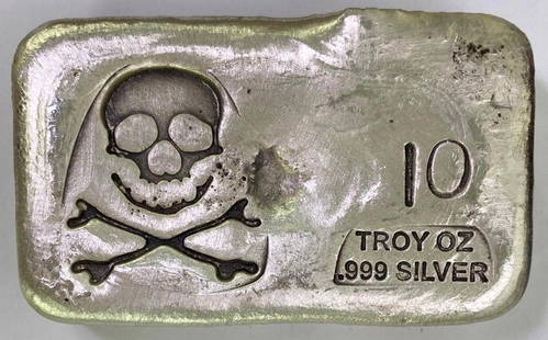 Prospector's Gold & Gems 10oz. Hand Poured .999 Fine Silver Ingot / Bar.