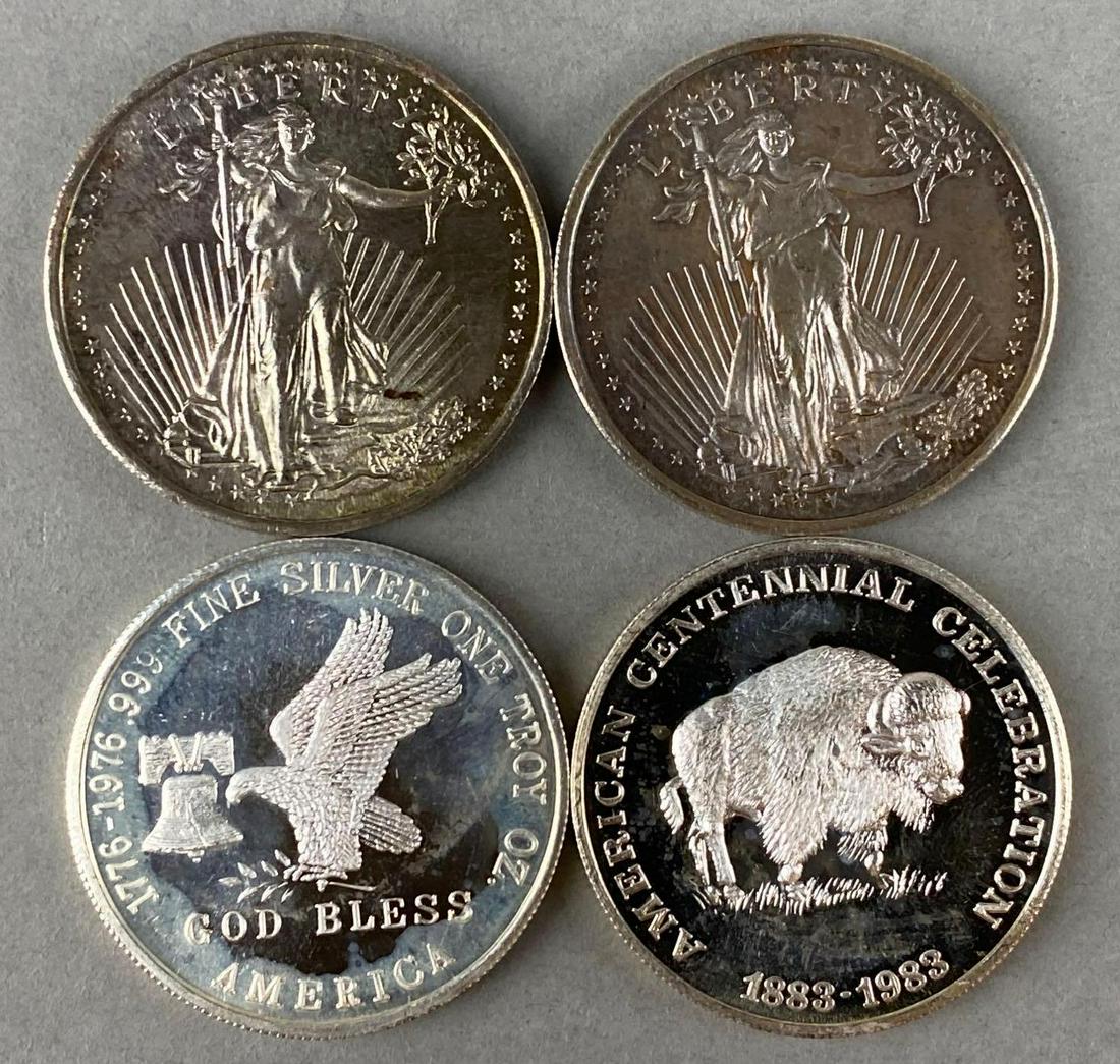 Group Of 4 .999 Fine Silver 1 Troy Oz. Silver Rounds