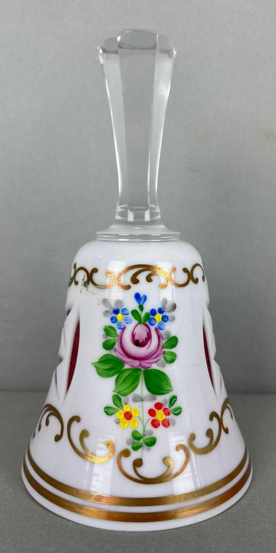 Vintage Bohemian Czech Cased Cut Art Glass Bell