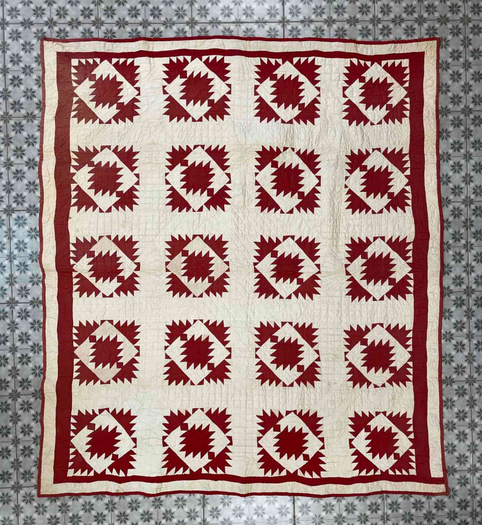 Antique Hand Stitched Sawtooth Pattern Quilt (#0206) on Mar 18, 2023 ...