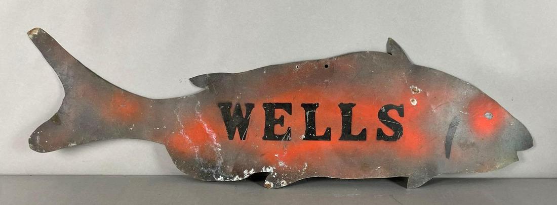 Vintage Wells Hand Painted Metal Fish Sign