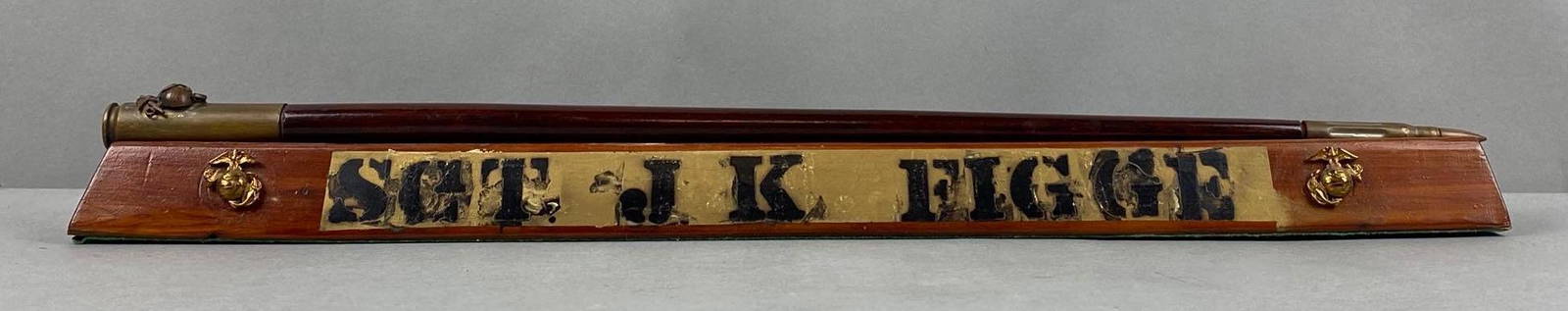 Us Marine Corps Sgt. Jk Figge Trench Art Swagger Stick With Display Stand