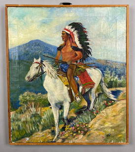 Artist Min Song Ree Oil Painting Of Native American Man