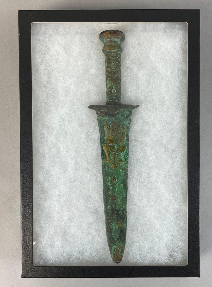 Fantasy Piece Chinese Bronze Dagger With Gilded Figures Auction