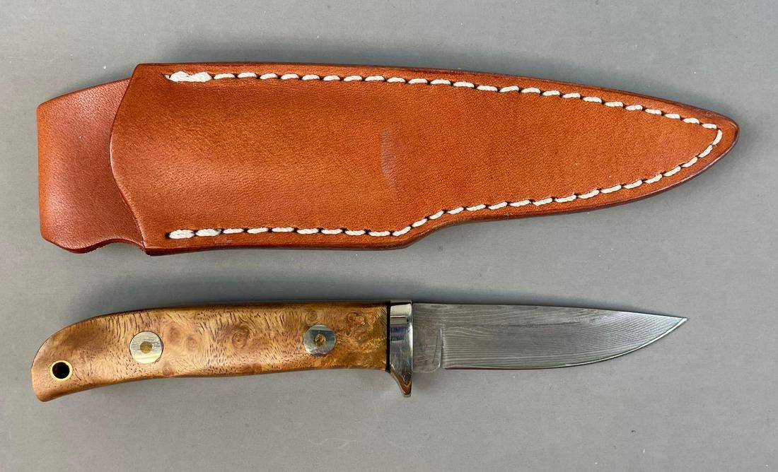A.g. Russell Fixed Blade Damascus Knife With Sheath