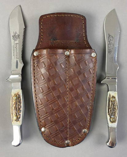 Polish Kopromed Stag Handled Double Serrated Knife Set