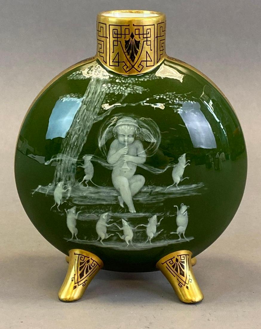 English Pate Sur Pate Green Ground Flask Vase Auction