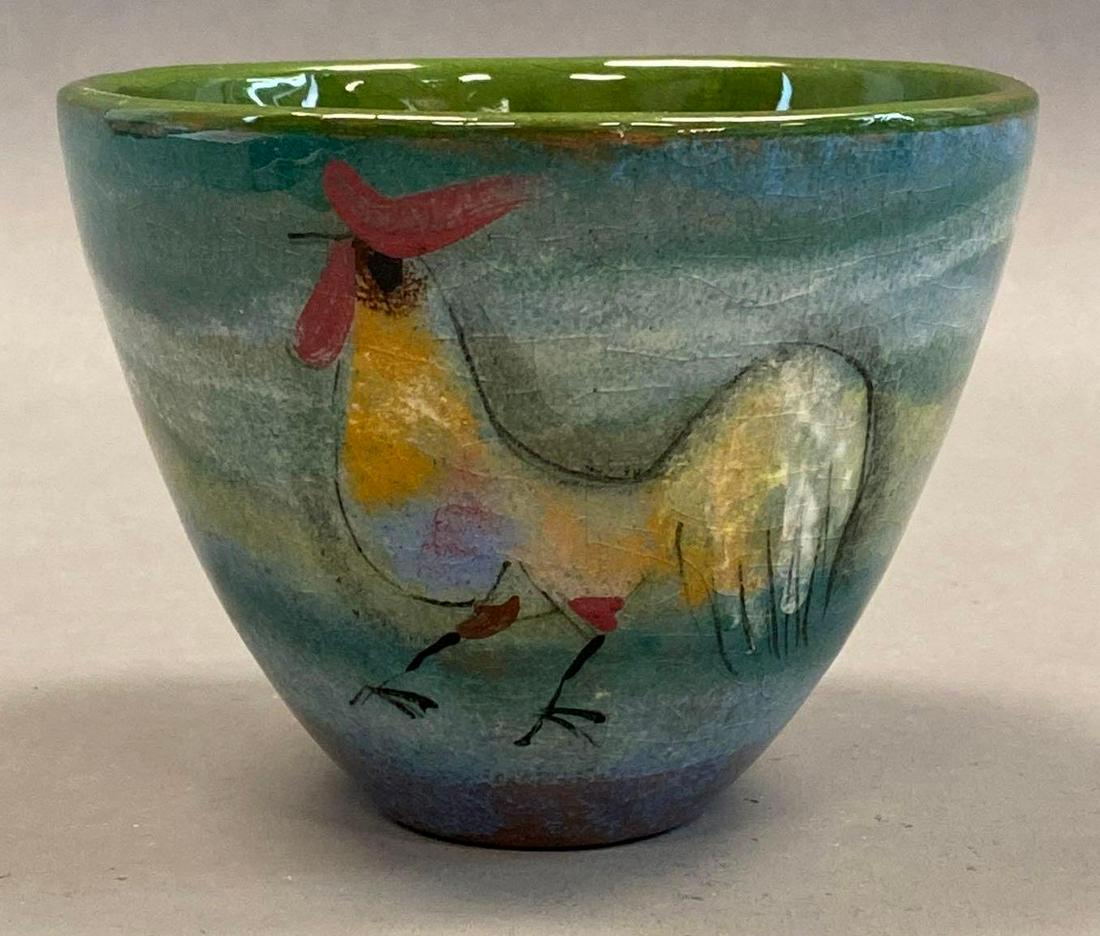 Polia Pillin Rooster Motif Figural Art Pottery Bowl Auction