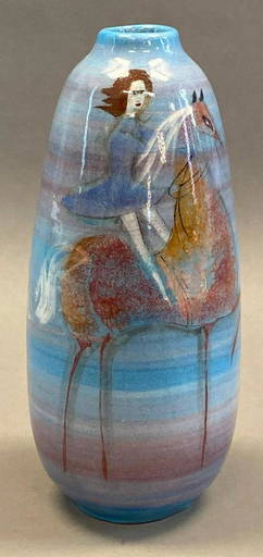 Polia Pillin Horses Figural Art Pottery Vase