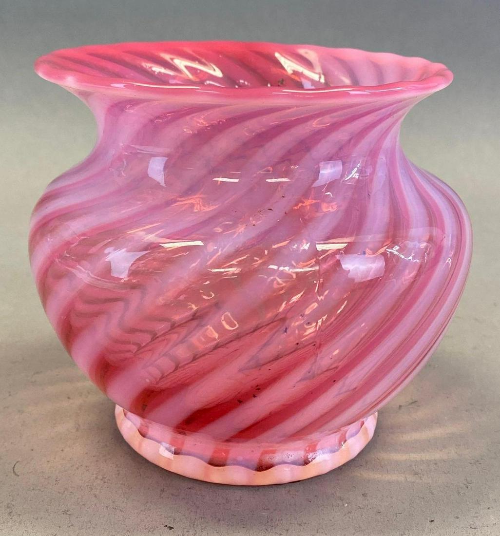 Cranberry Opalescent Swirl Glass Vase Auction
