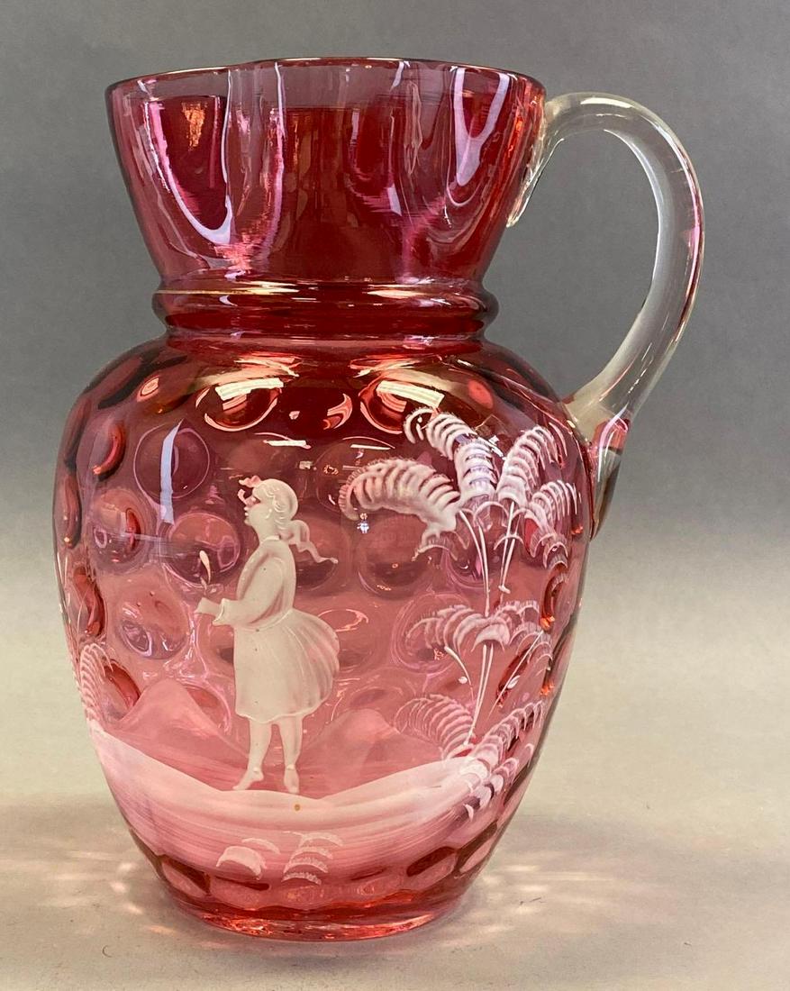 Mary Gregory Painted Ruby Coin Glass Water Pitcher Auction