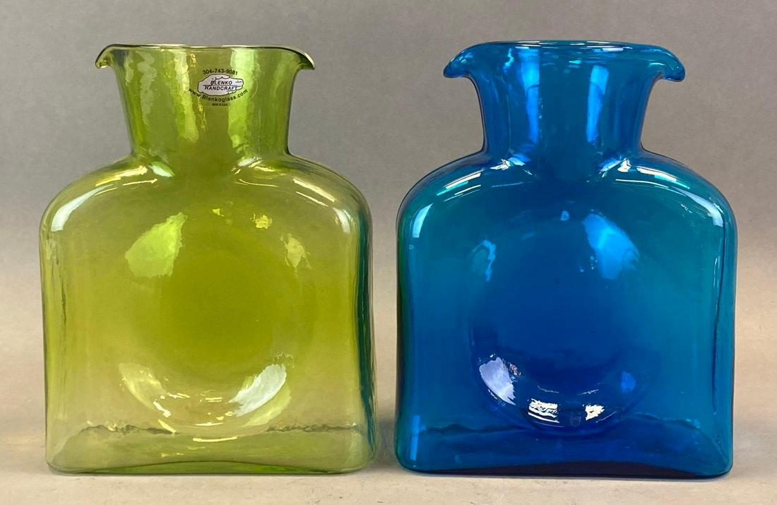 Group Of 2 Blenko Handcraft Double Spout Glass Pitchers Auction