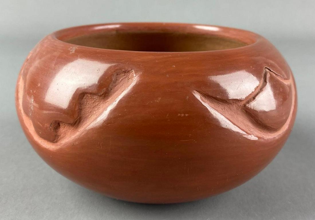 Native American Rose Signed Redware Pottery Bowl Auction