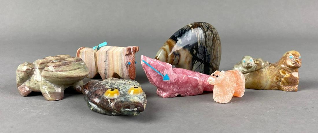 Group Of 7 Native American Carved Stone Animals