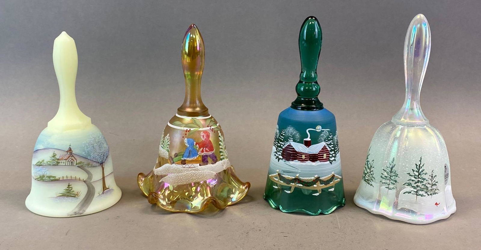 Group Of 4 Fenton Winter Hand Painted Glass Bells Auction