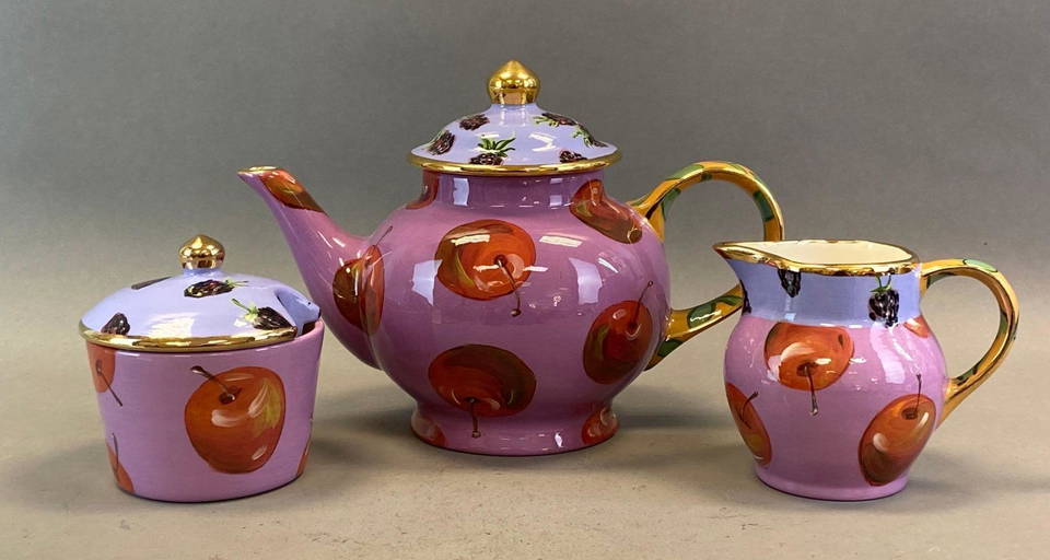 Droll Designs Three Piece Fruit Studio Pottery Tea Set