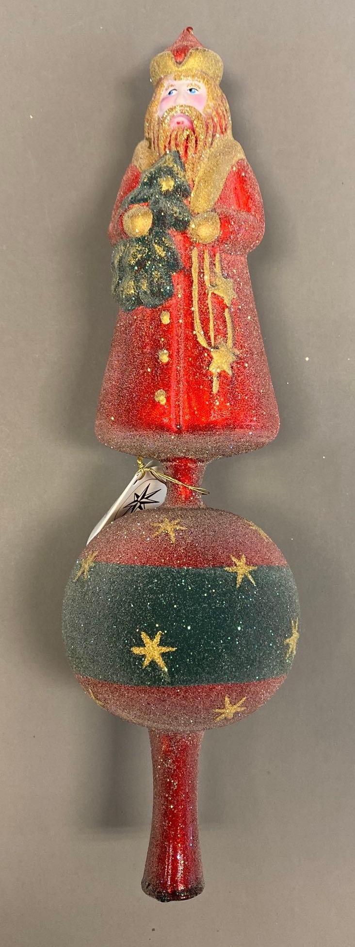 Christopher Radko Red Santa Glass Finial Tree Topper Auction