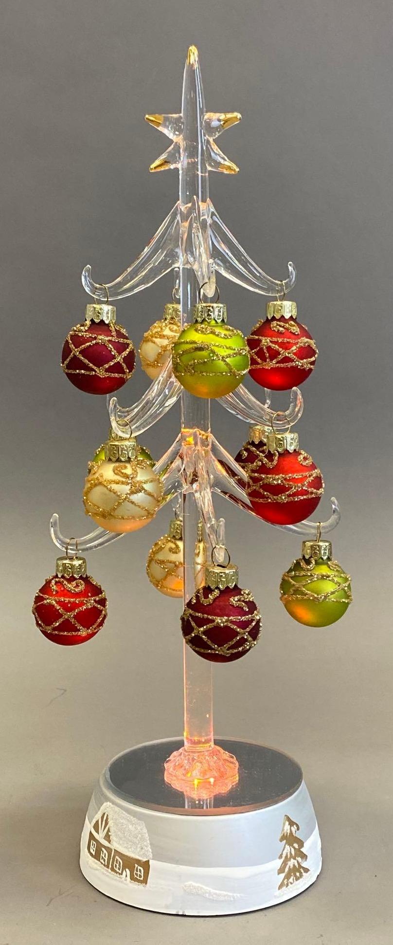 Led Light Up Glass Christmas Tree With Ornaments Auction