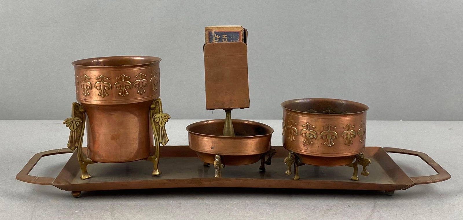 Art Nouveau Copper Smoking Tray Set Auction