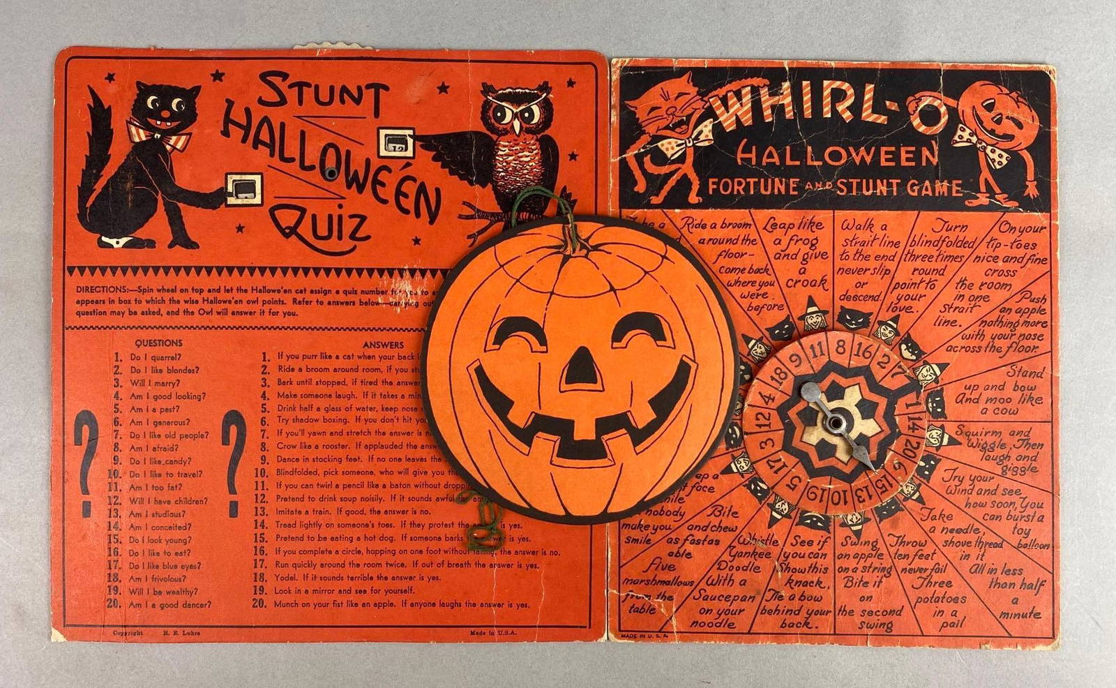 Group Of 3 Vintage Paper Halloween Games / Pumpkin Auction
