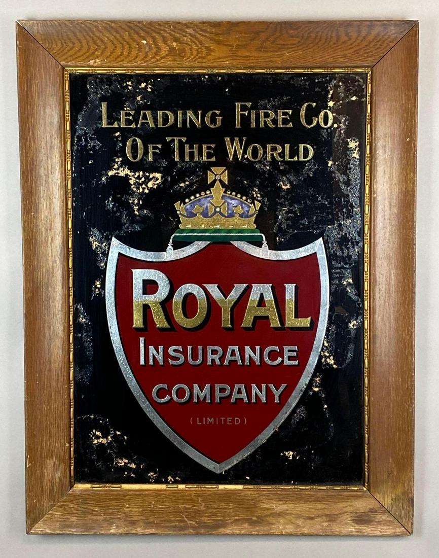 Royal Insurance Company Reverse Painted Glass Advertising Sign Auction