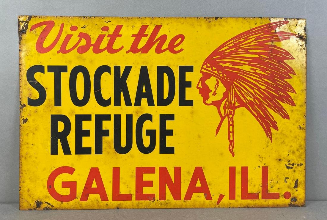 Vintage Stockade Refuge Galena Ill. Metal Advertising Sign Auction
