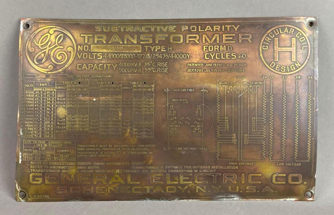 General Electric Subtractive Polarity Transformer Metal Sign Auction