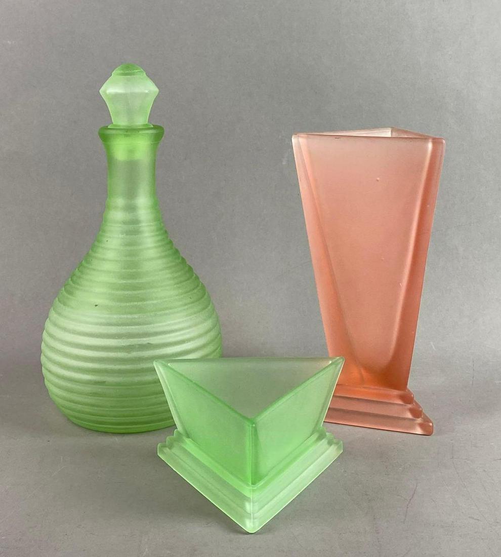 Group Of 3 Art Deco Satin Glass Items Auction
