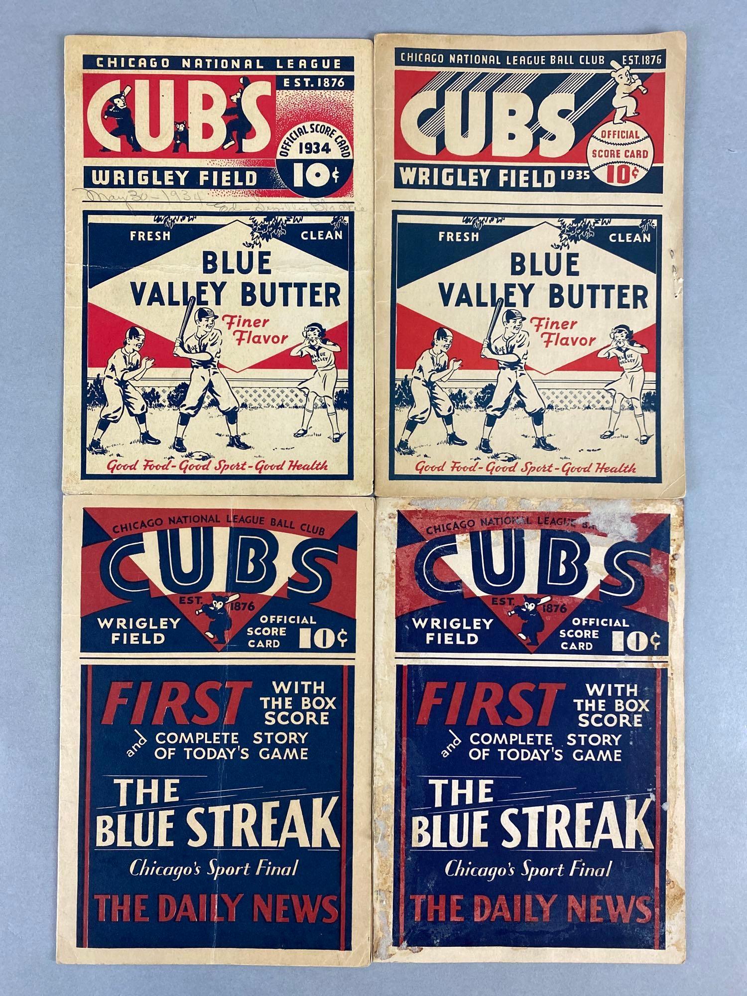 4 -1930s Chicago Cubs Score Cards With Signatures Auction