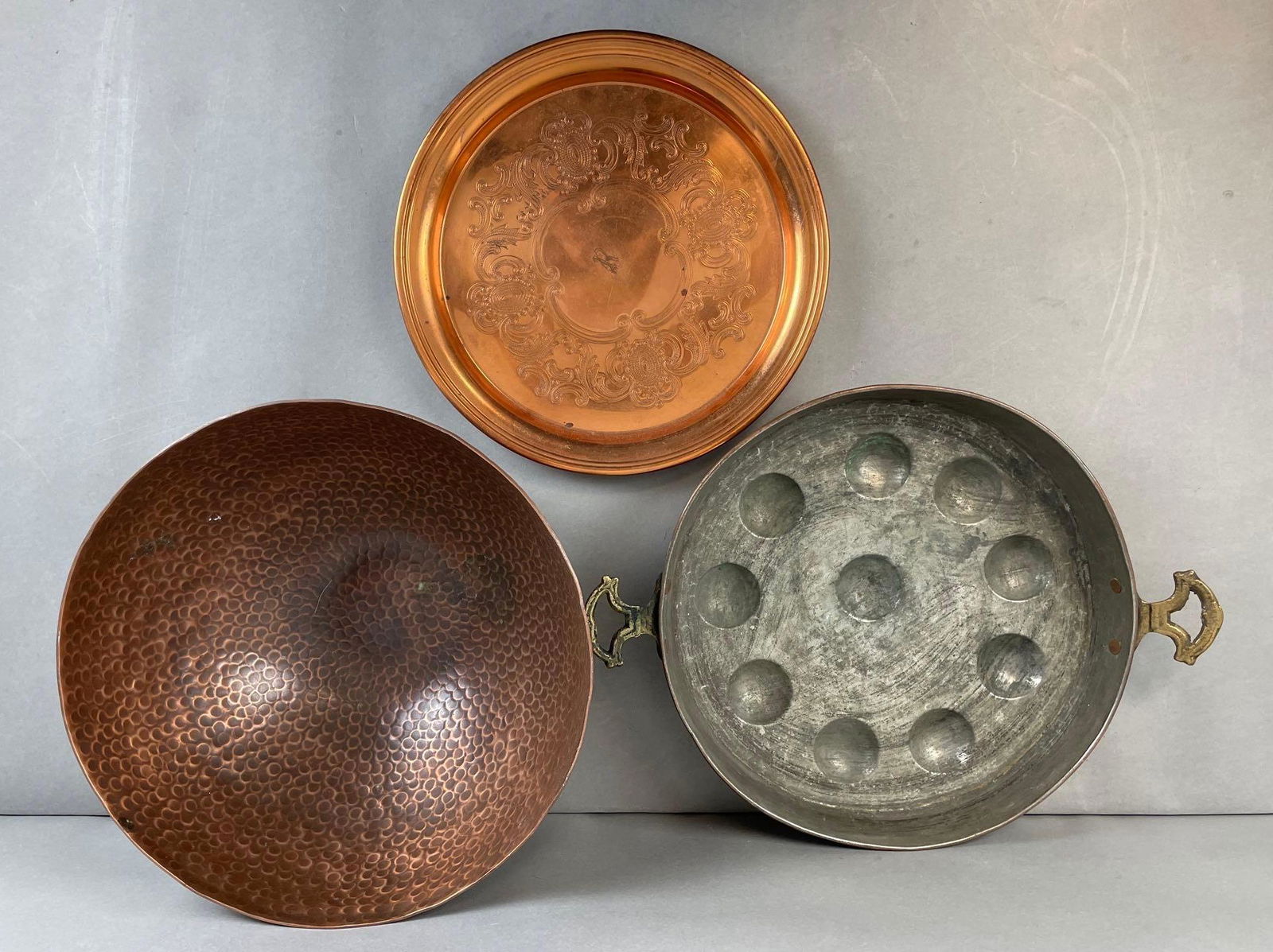 Group Of 3 Antique Copper Serving Dishes Auction