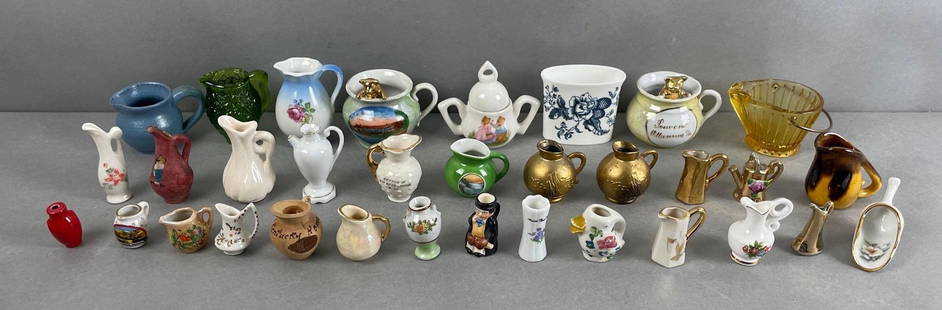 Group Of 33 Miniature Pitchers And Souvenirs