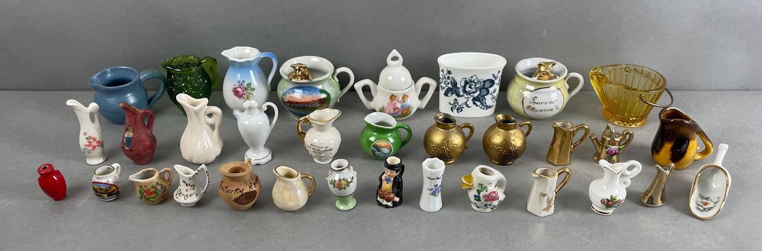 Group Of 33 Miniature Pitchers And Souvenirs