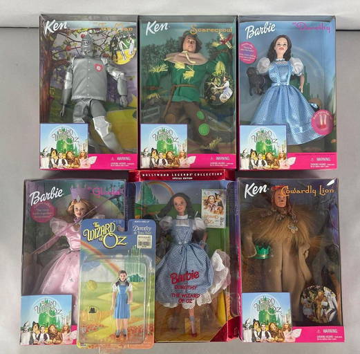 Group Of 6 Mattel Wizard Of Oz Barbie And Ken Fashion Dolls And More