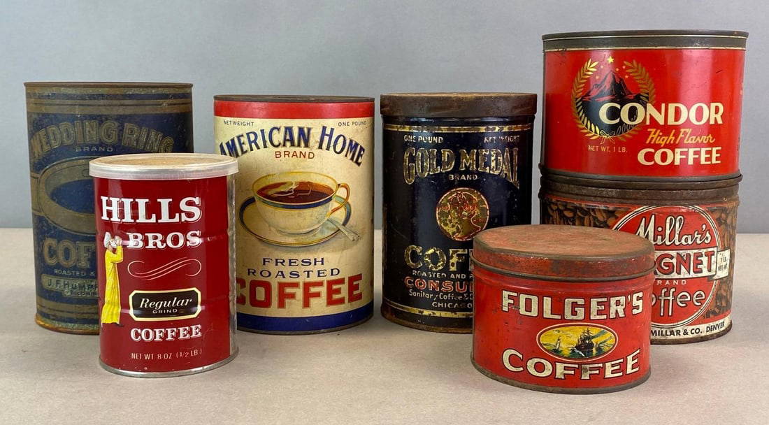 Group Of 6 Vintage Coffee Advertising Tins Auction