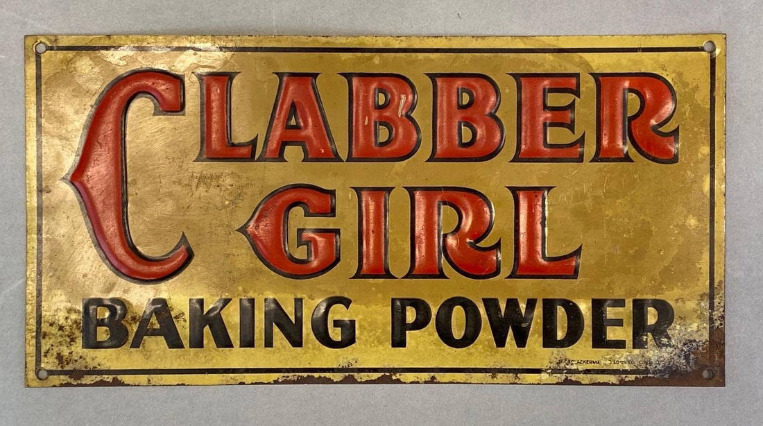 Clabber Girl Baking Powder Tin Advertising Sign Auction