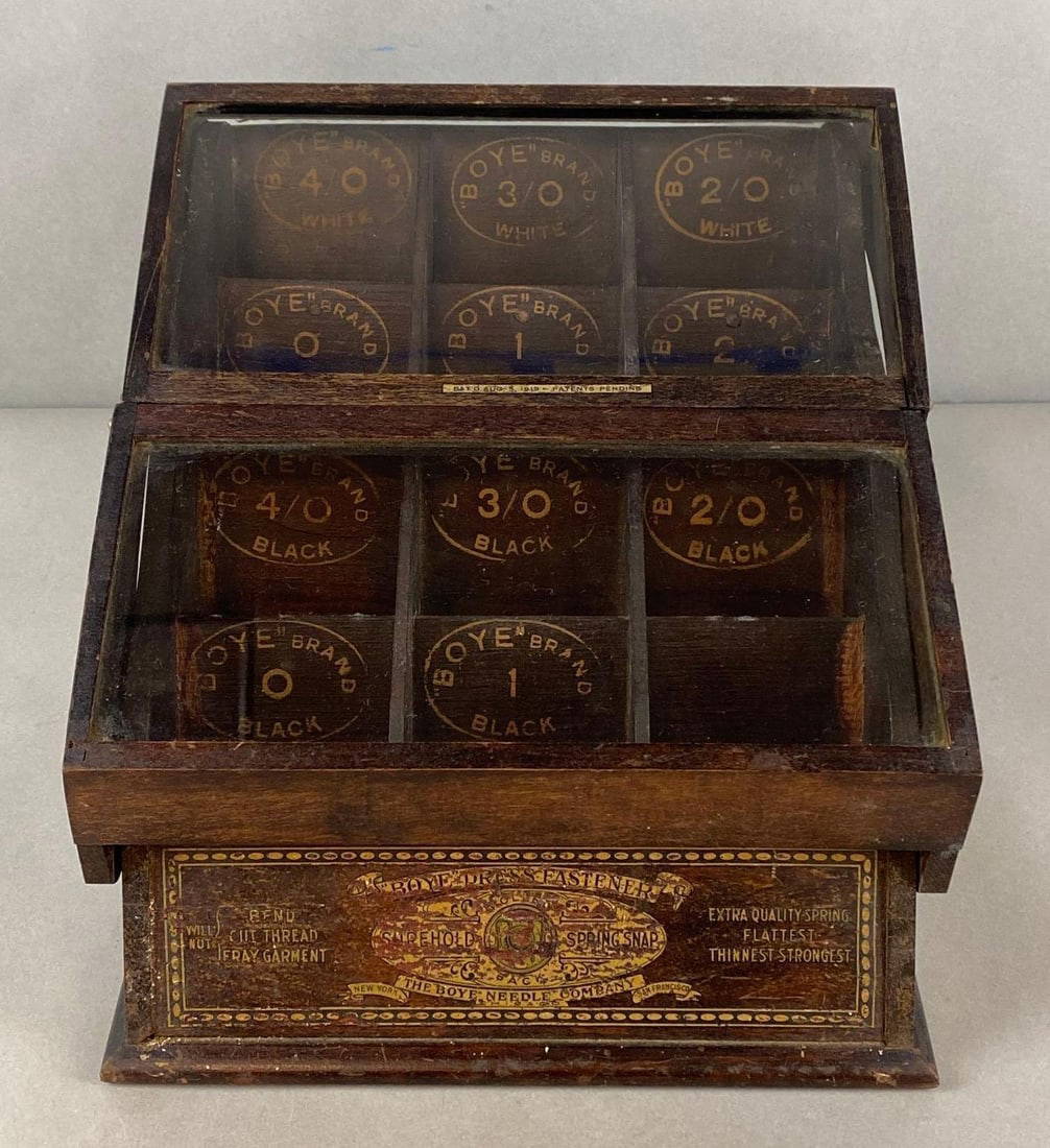 1919 Boyde Dress Fastener Wood Advertising Display Case Auction