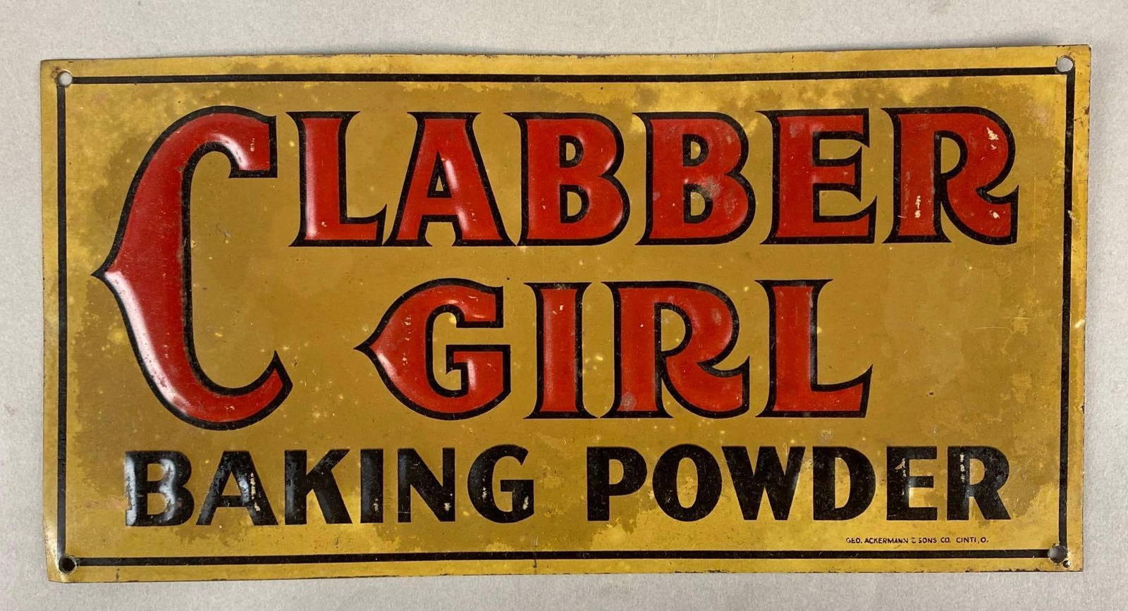 Clabber Girl Baking Powder Tin Advertising Sign Auction