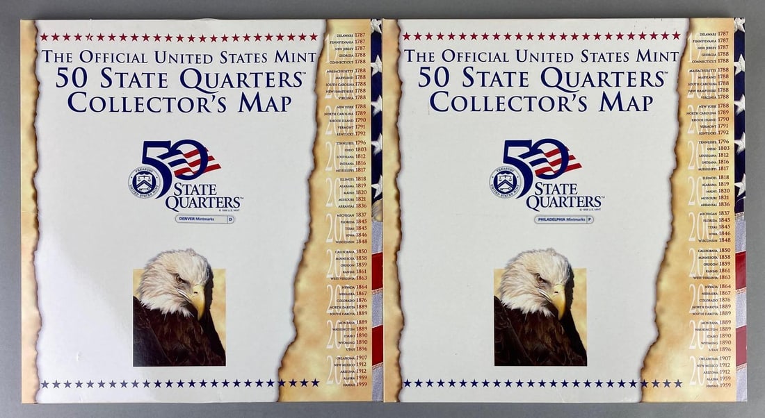 Group Of (2) 50 State Quarters Collectors Map Coin Set