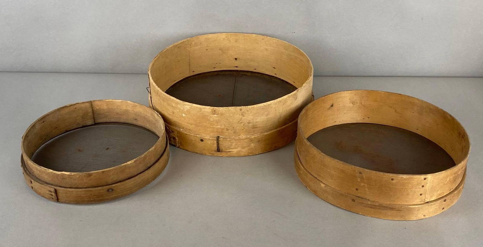 Group Of 3 Antique Wood And Wire Sieves Auction